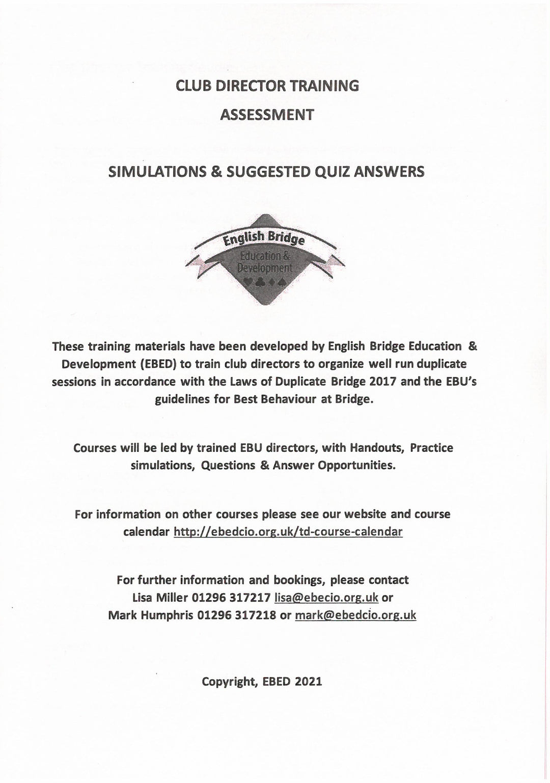 Club Director Training - Assessment – The Bridge Warehouse